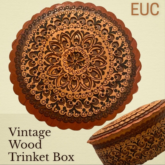 Accents | Vintage Intricately Detailed Round Wood Trinket Box | Poshmark